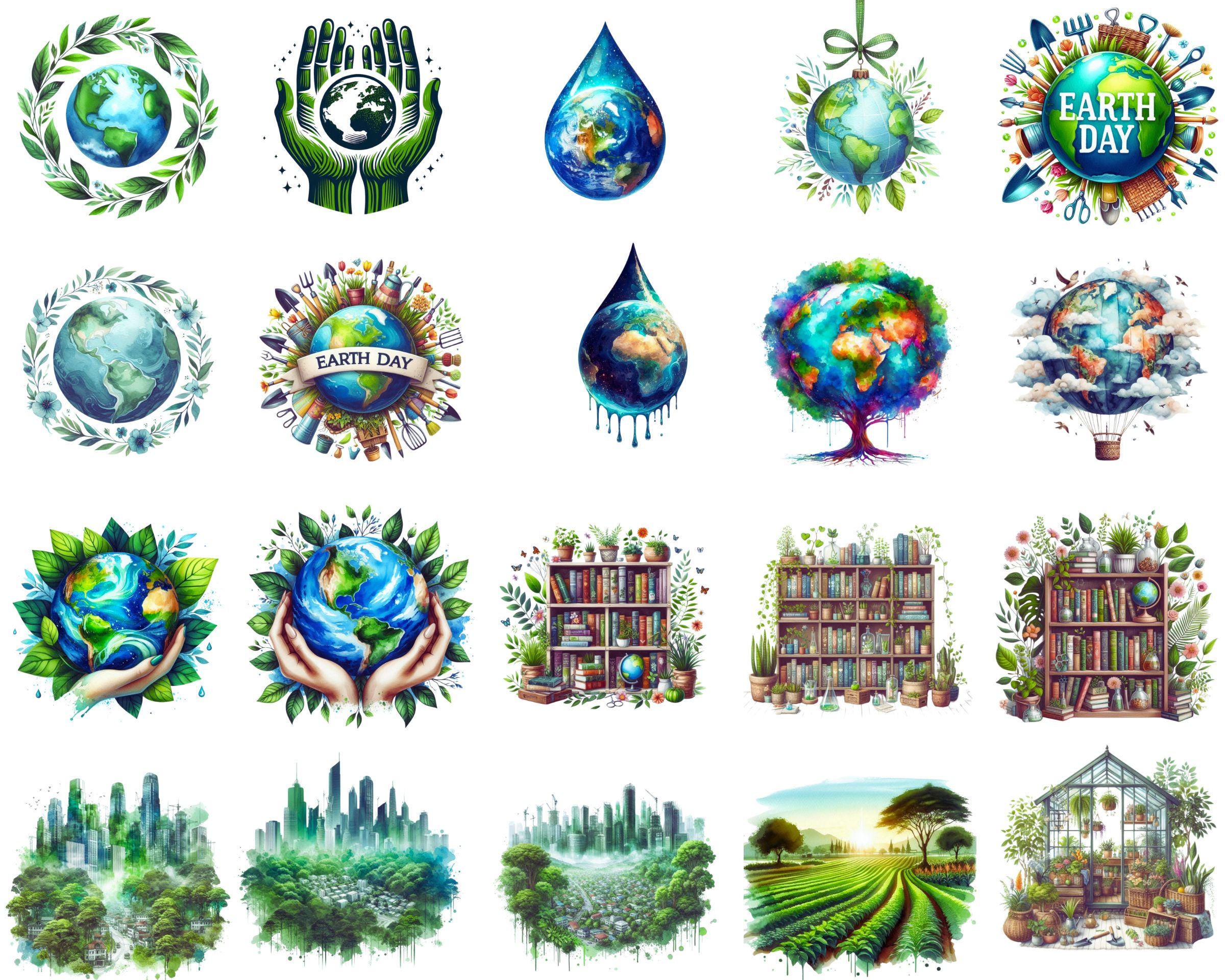 Watercolor Earth Day Clipart Eco-friendly Cliaparts for Commercial Use ...