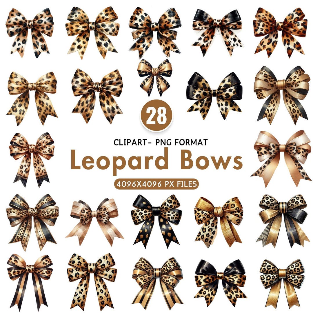Watercolor Leopard Bows Clipart Bundle Cheetah Bow Tie Clipart Coquette ...