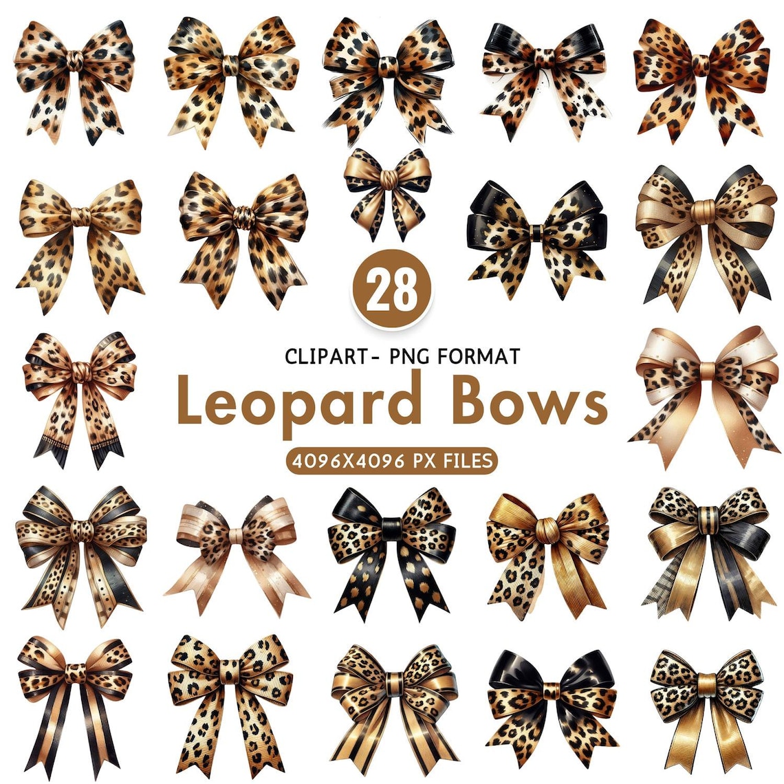 Leopard Bow Clipart, Watercolor Cheetah Bows PNG, Coquette Animal Print ...