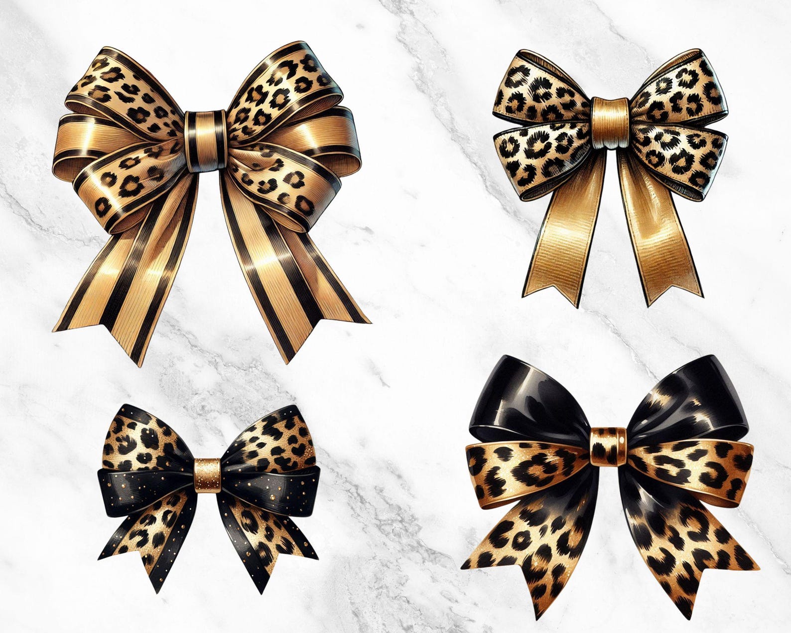 Leopard Bow Clipart, Watercolor Cheetah Bows PNG, Coquette Animal Print ...