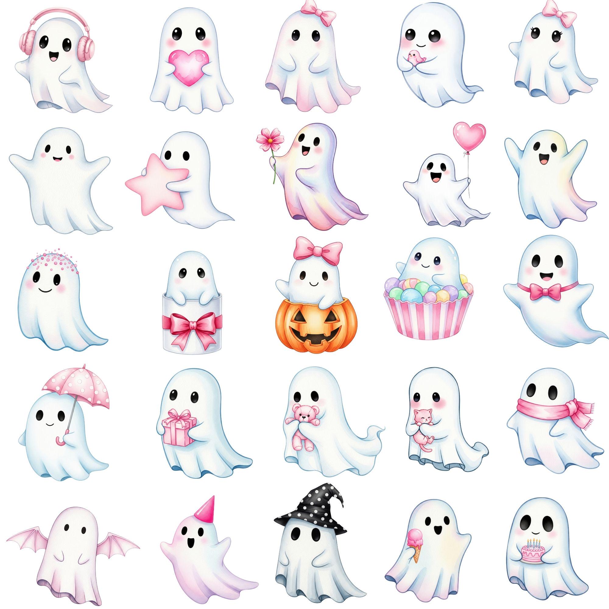 Pink Halloween Clipart, Cute Ghost PNG, Pastel Pumpkin Art, Kawaii ...