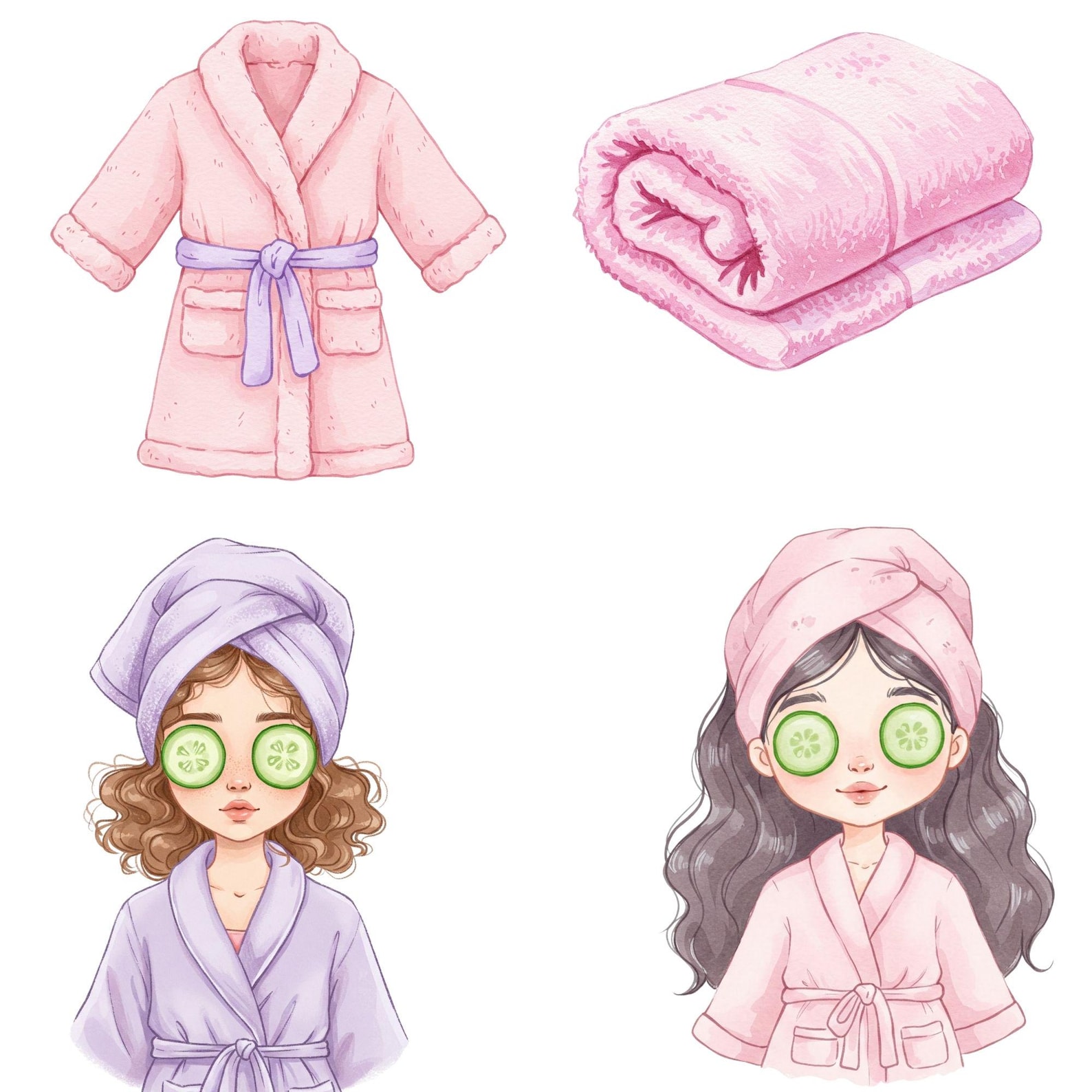 Watercolor Spa Clipart, Cute Spa Girls PNG, Pamper Party Clipart, Self ...