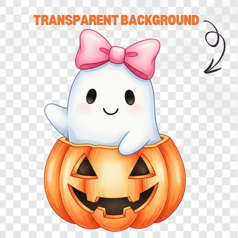 Pink Halloween Clipart, Cute Ghost PNG, Pastel Pumpkin Art, Kawaii ...