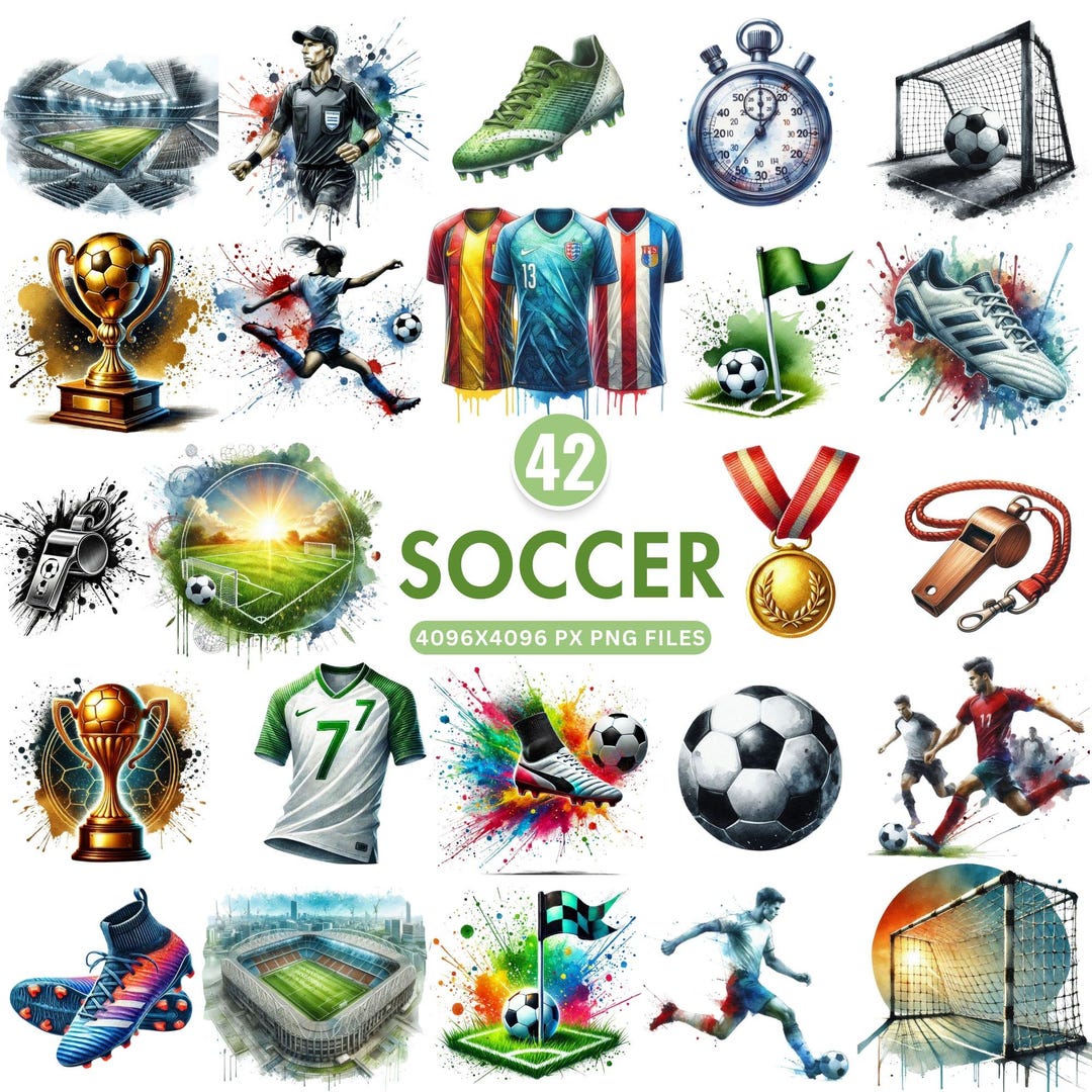 Watercolor Soccer Clipart, Football Player PNG, Soccer Ball Clipart ...