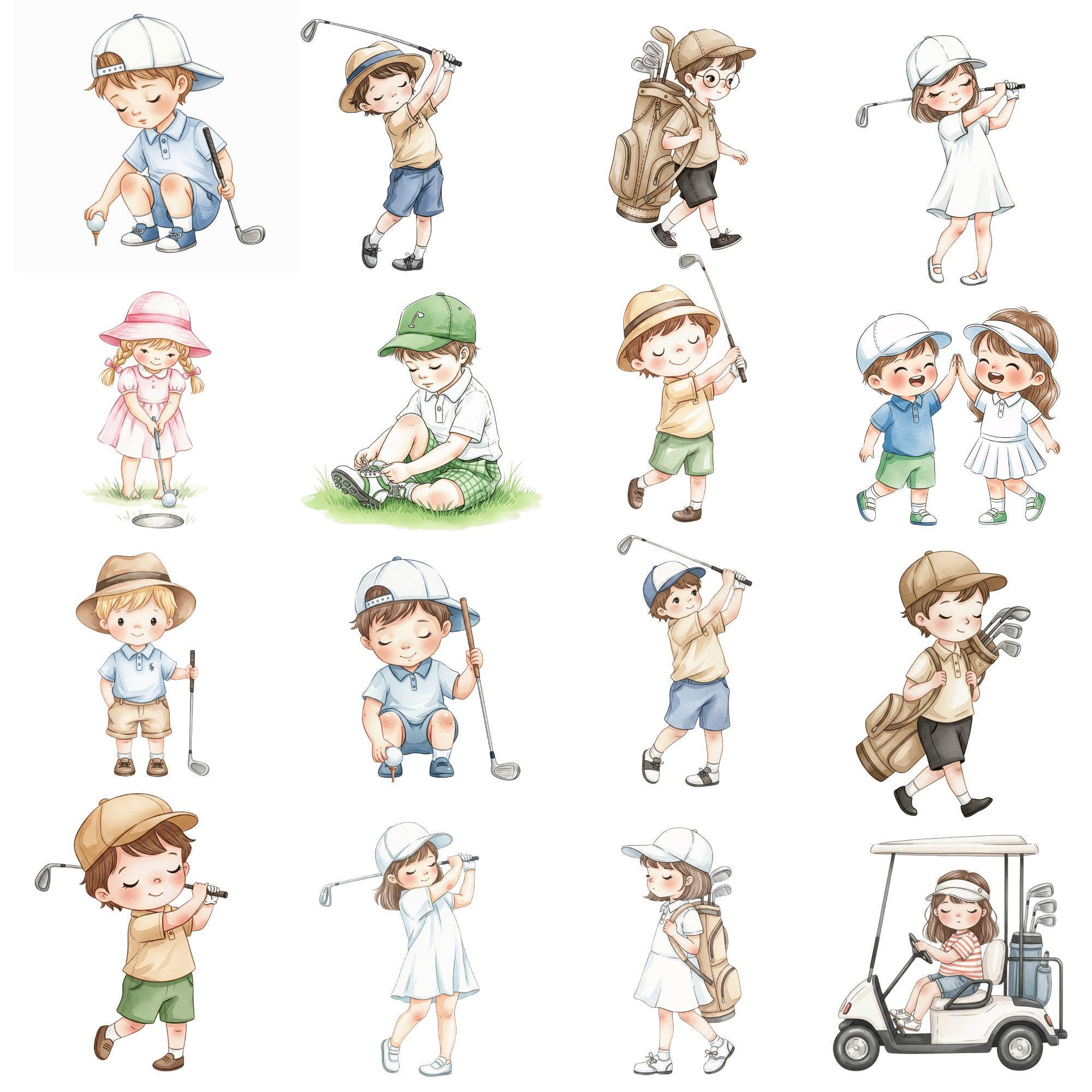 Watercolor Golf Clipart, Little Golfer PNG, Cute Golf Player, Golf Ball ...