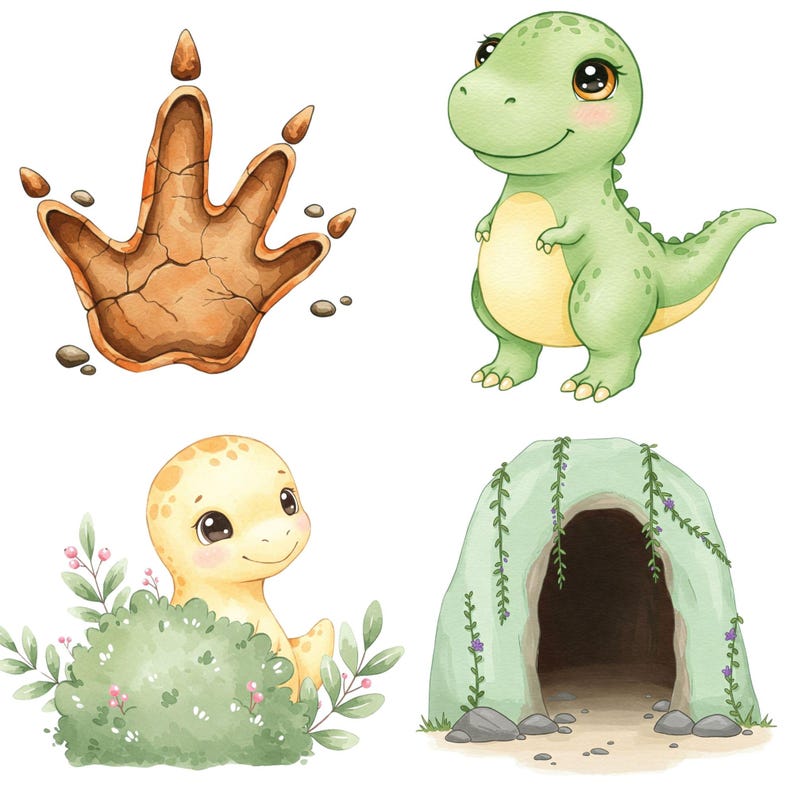 Dinosaur Birthday Clipart, Cute Dino Party Illustrations, Watercolor ...