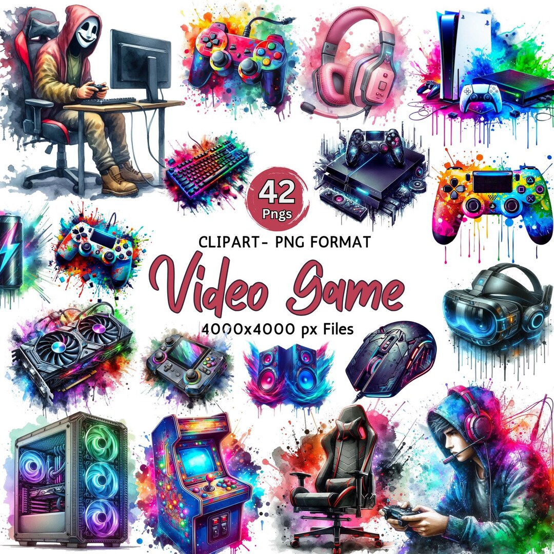 Watercolor Video Game Clipart Bundle Gaming Illustrations Game ...