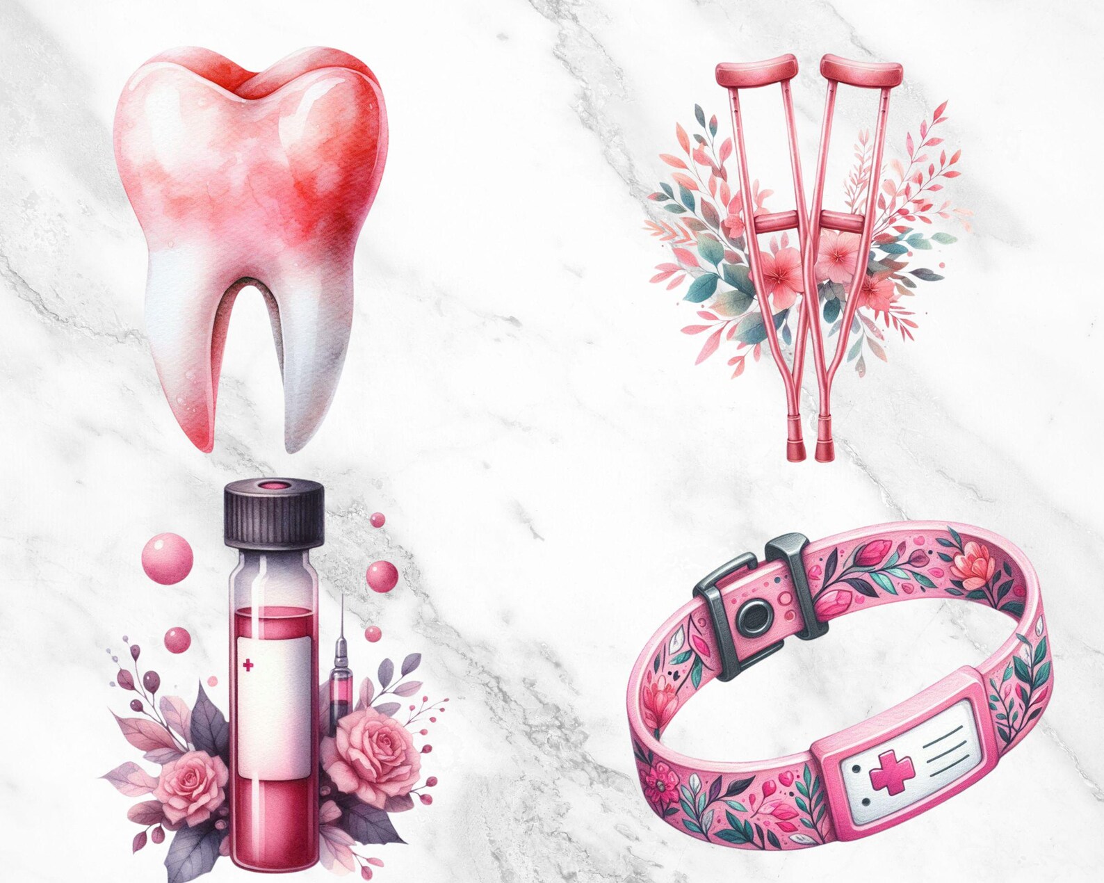 Watercolor Pink Medical Clipart, Nurse Doctor PNG, Healthcare Icons ...
