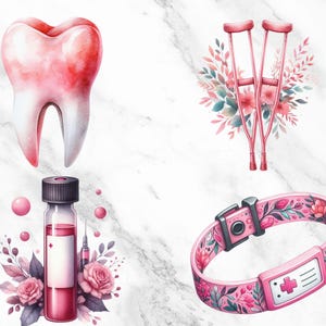 Watercolor Pink Medical Clipart, Nurse Doctor PNG, Healthcare Icons ...