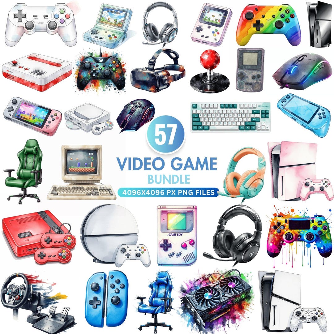 Watercolor Video Game Clipart, Gaming Controller PNG, Gamer Sublimation ...