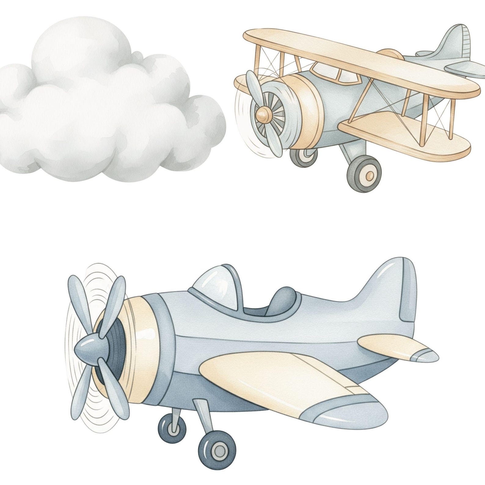 Watercolor Air Transport Clipart, Hot Air Balloon, Cute Airplane PNG ...