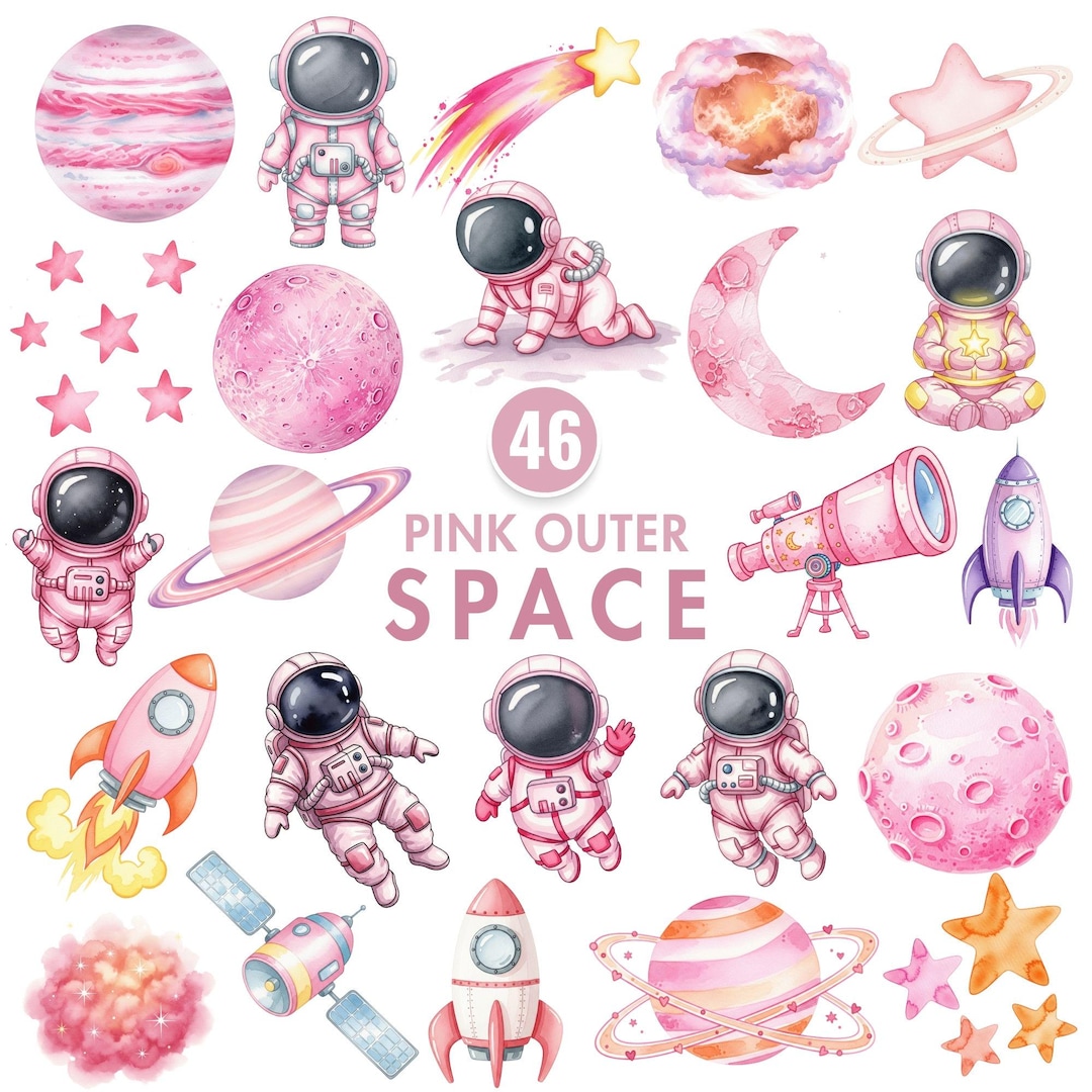Watercolor Pink Space Clipart, Outer Space Clipart, Girl Astronaut Png ...