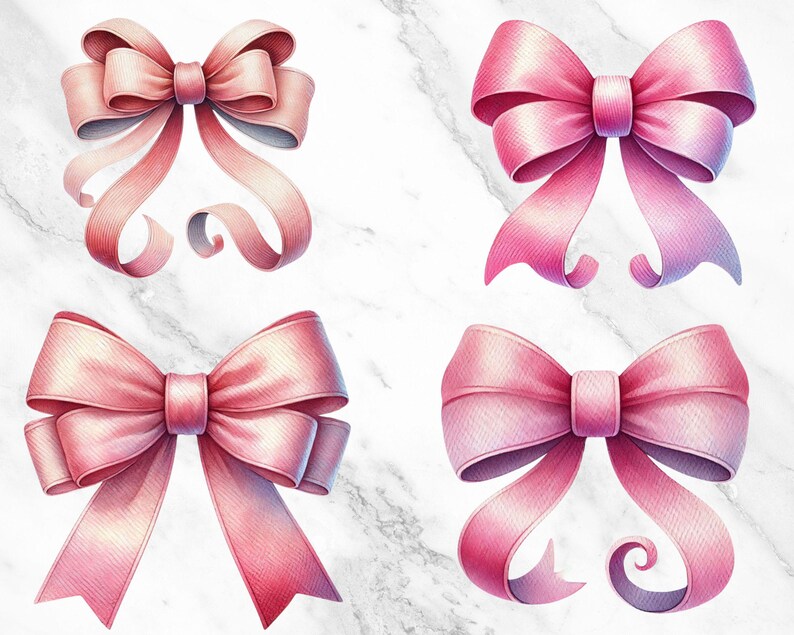 Watercolor Pink Bow Clipart Bundle Coquette Ribbons Clipart Pink Ribbon ...