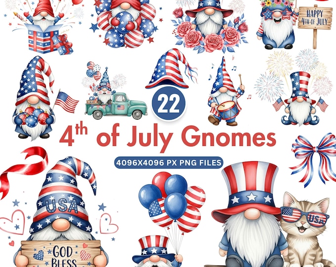 Memorial Day Gnome Clipart, 4th of July Gnome PNG, Patriotic Gnome ...