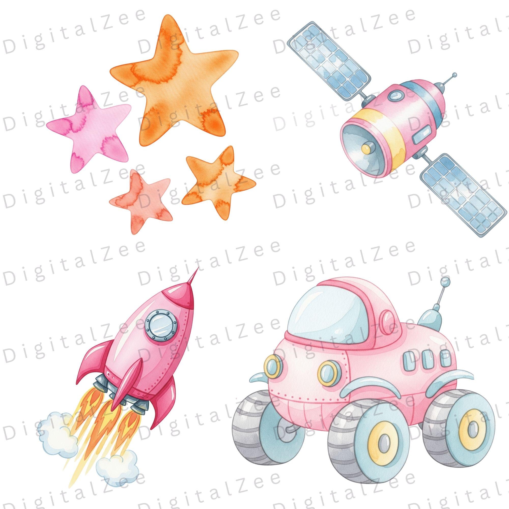 Watercolor Pink Space Clipart, Outer Space Clipart, Girl Astronaut Png ...