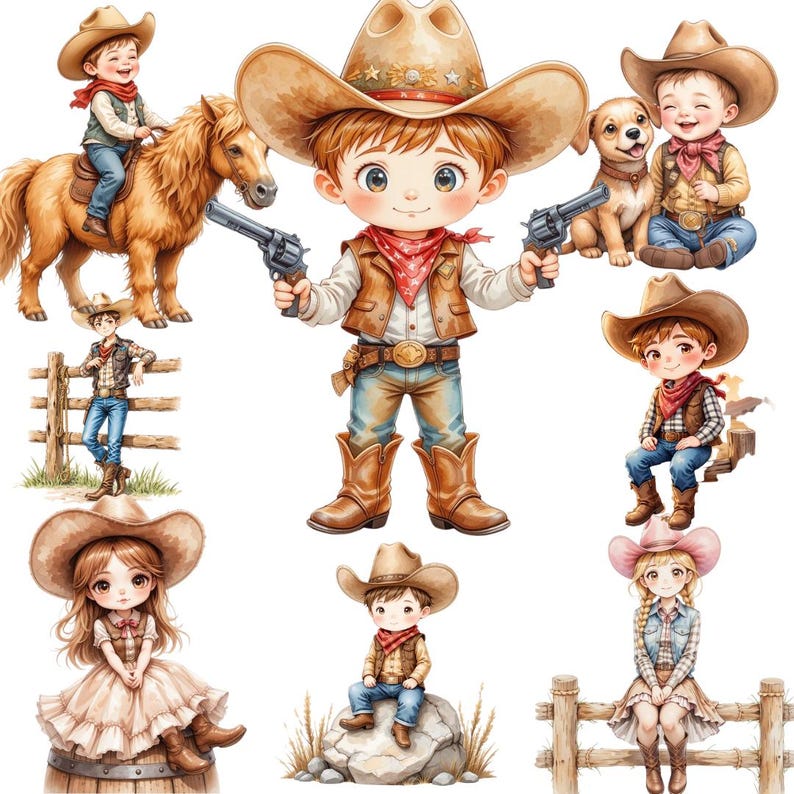 70+ Watercolor Cute Cowboy Clipart, Baby Cowboy Png,wild West Baby ...