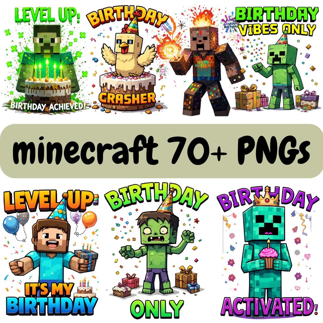 70+ Minecraft Birthday Shirt PNG Bundle, Creeper Birthday Design, Kids ...