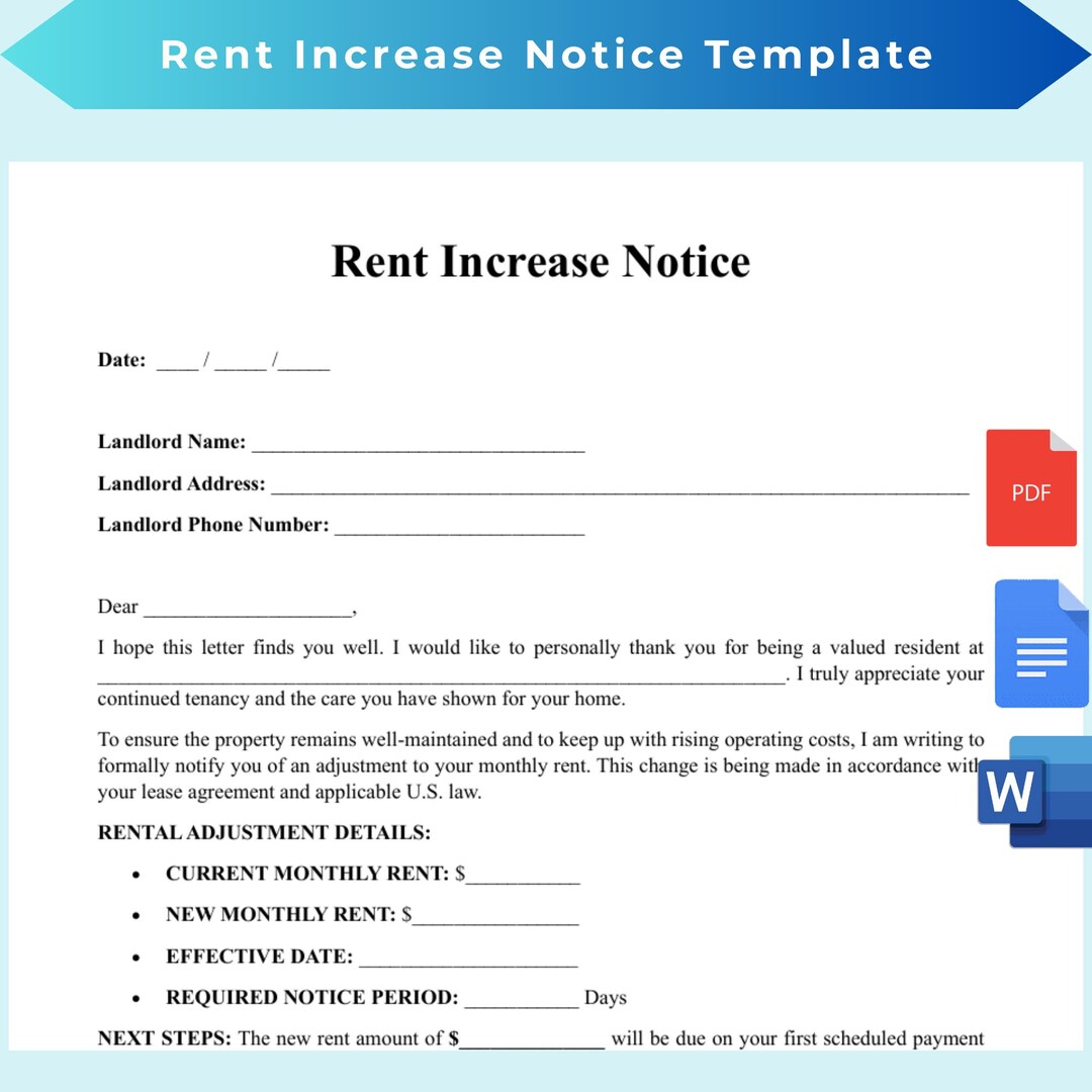Rent Increase Notice Template, Printable Rental Increase Letter ...