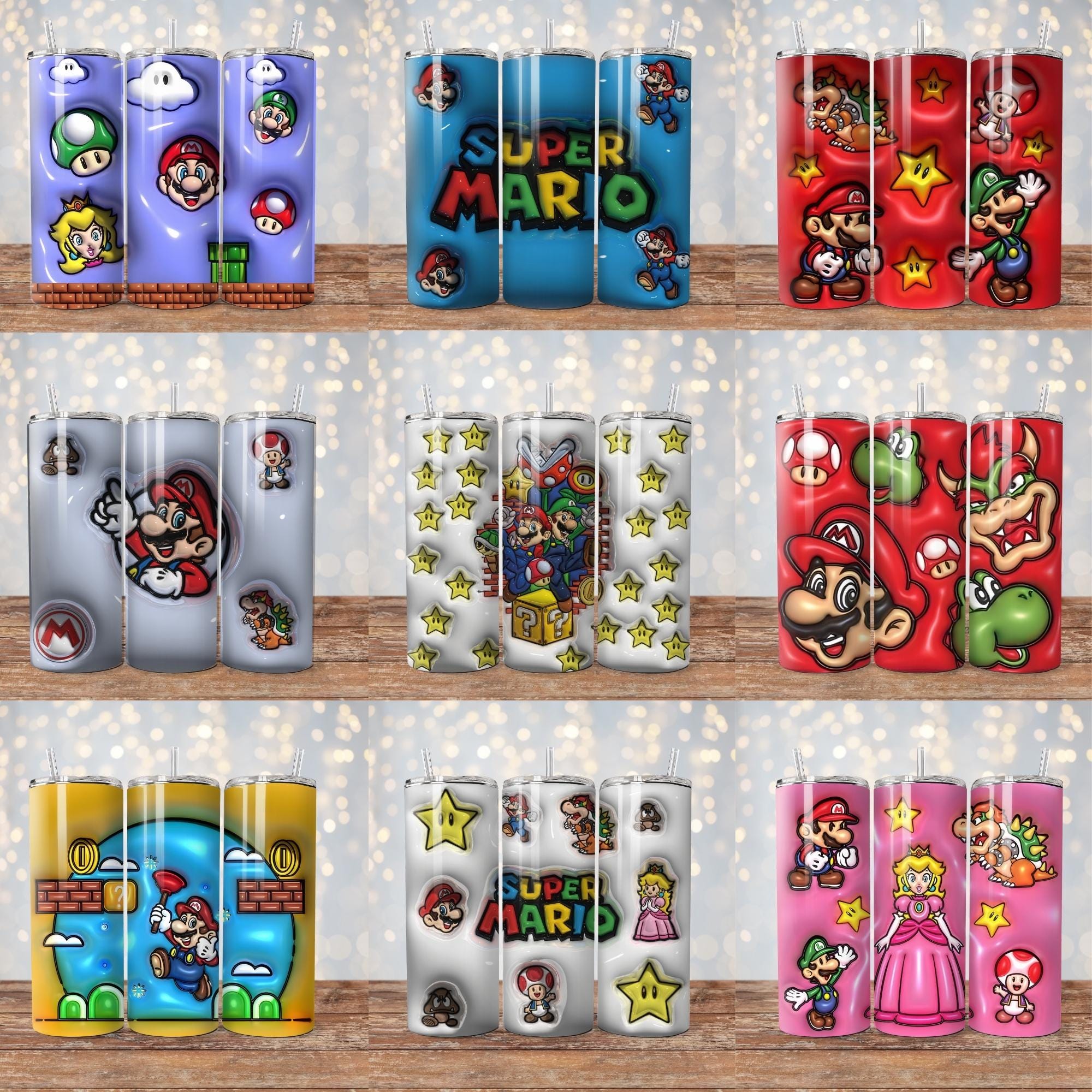 Super Mario Tumbler Wrap Bundle, Digital 20 Oz Skinny Tumblers Designs ...