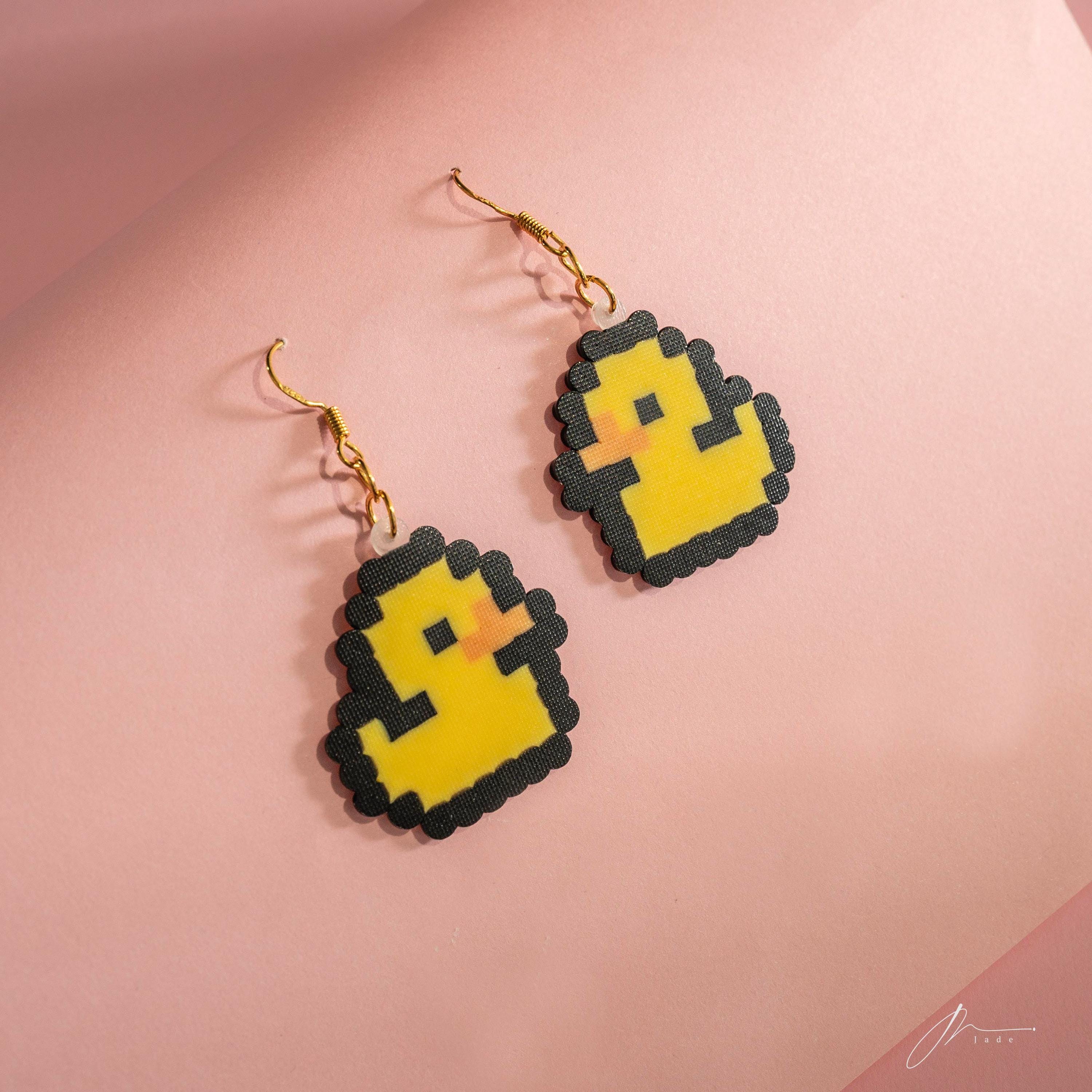 Pixel Duck Perler Bead Earrings: Kawaii 8-bit Rubber Ducky Jewelry - Etsy