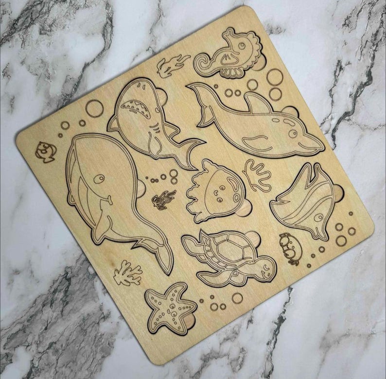 Wooden Sea Animals Puzzle | Montessori Learning Toy - Etsy Australia