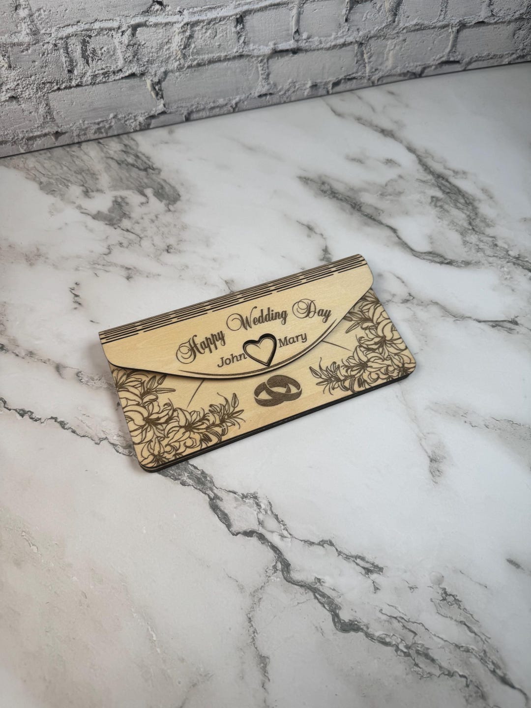 Personalized Wooden Wedding Money Envelope | Laser Engraved Gift Card ...