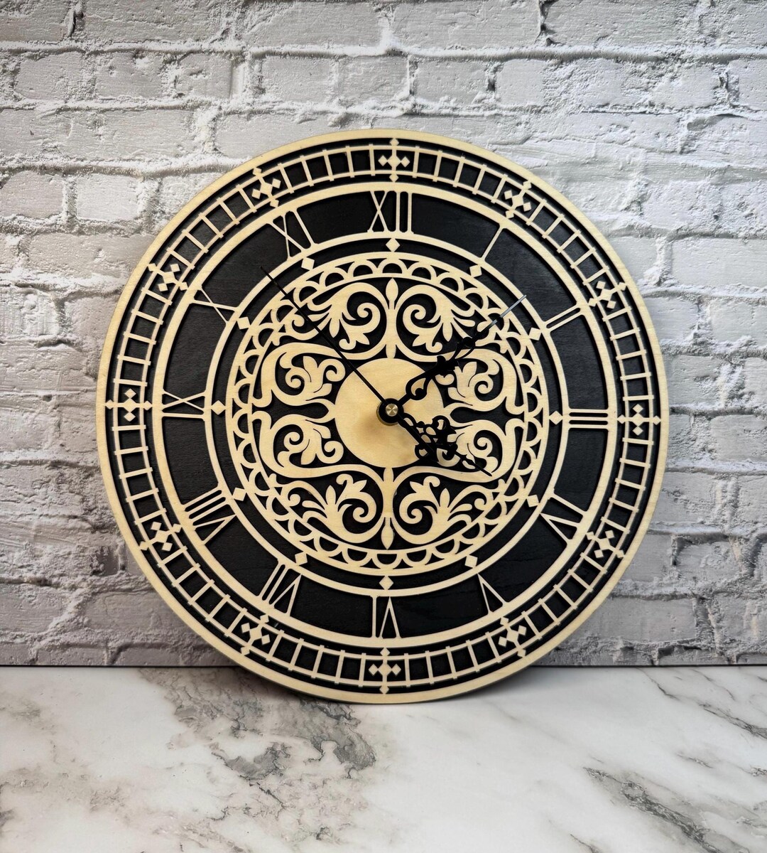 Laser Cut Wood Wall Clock | Vintage Design, Silent 11.5" Handmade - Etsy