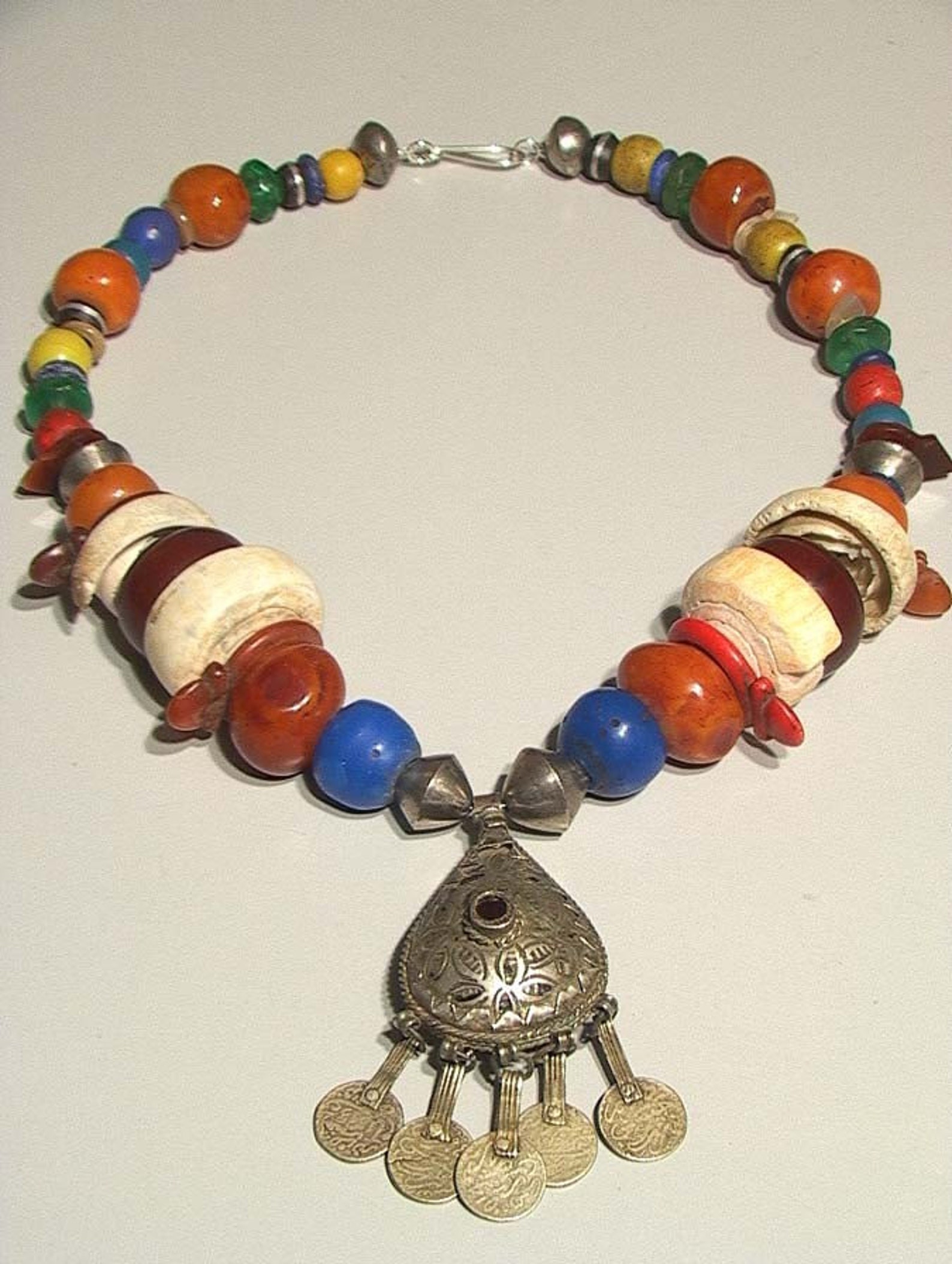 Vintage Tribal Moroccan Berber Silver Pendant, Phenolic Resin, Moorish ...