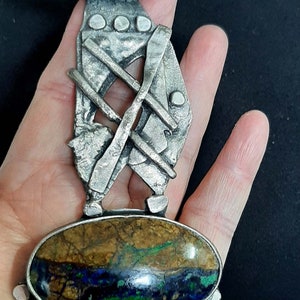 Lovely Artisan Modernist Oxidized Raw Sterling Silver Pendant With ...