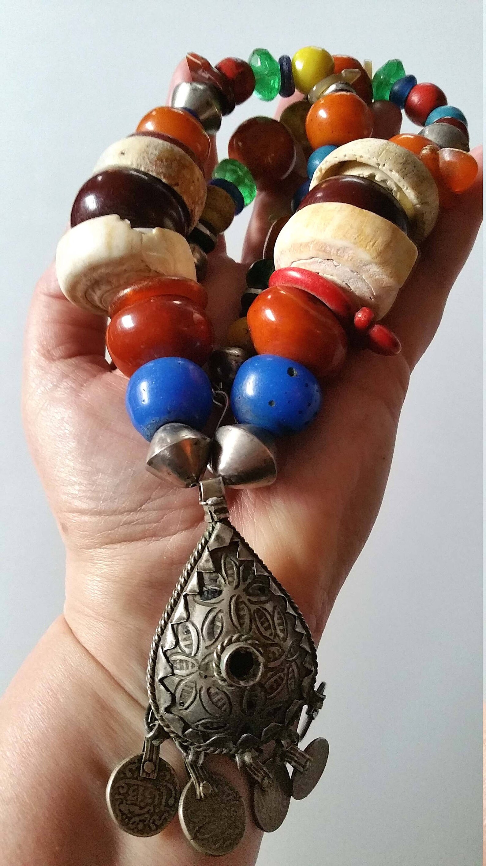 Vintage Tribal Moroccan Berber Silver Pendant, Phenolic Resin, Moorish ...