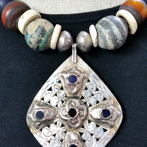 African Moroccan Berber Resin Amber Bead, Old Coins Necklace and Silver ...