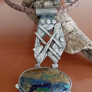 Lovely Artisan Modernist Oxidized Raw Sterling Silver Pendant With ...