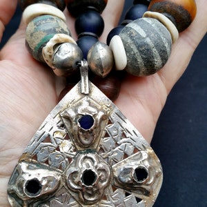 African Moroccan Berber Resin Amber Bead, Old Coins Necklace and Silver ...