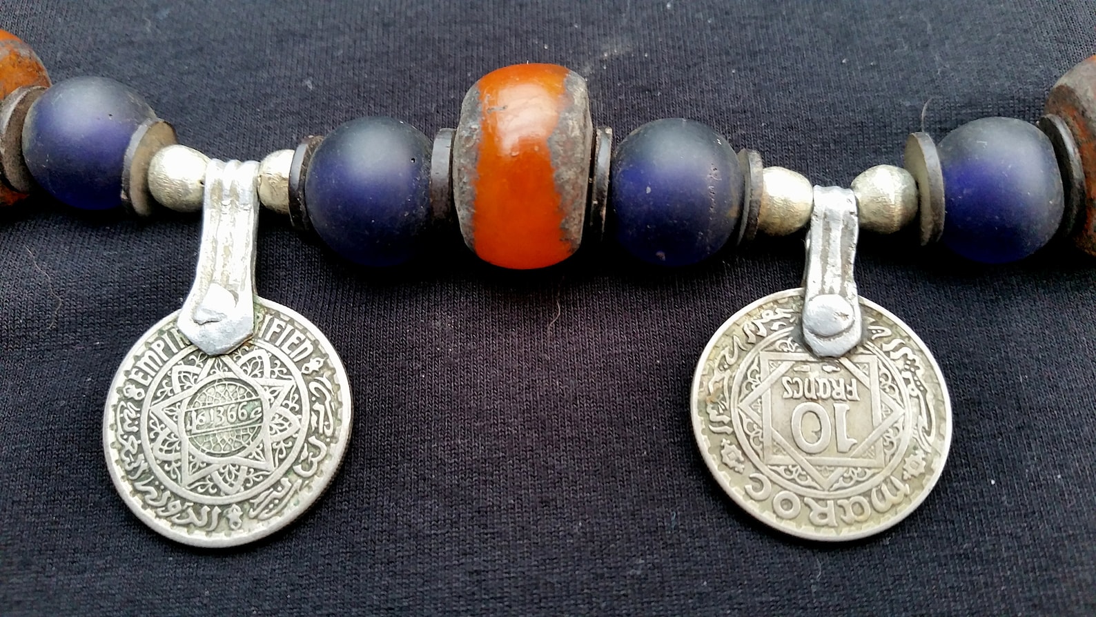 African Moroccan Berber Resin Amber Bead Old Coins Necklace - Etsy