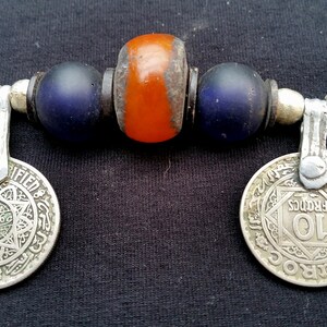 African Moroccan Berber Resin Amber Bead, Old Coins Necklace and Silver ...