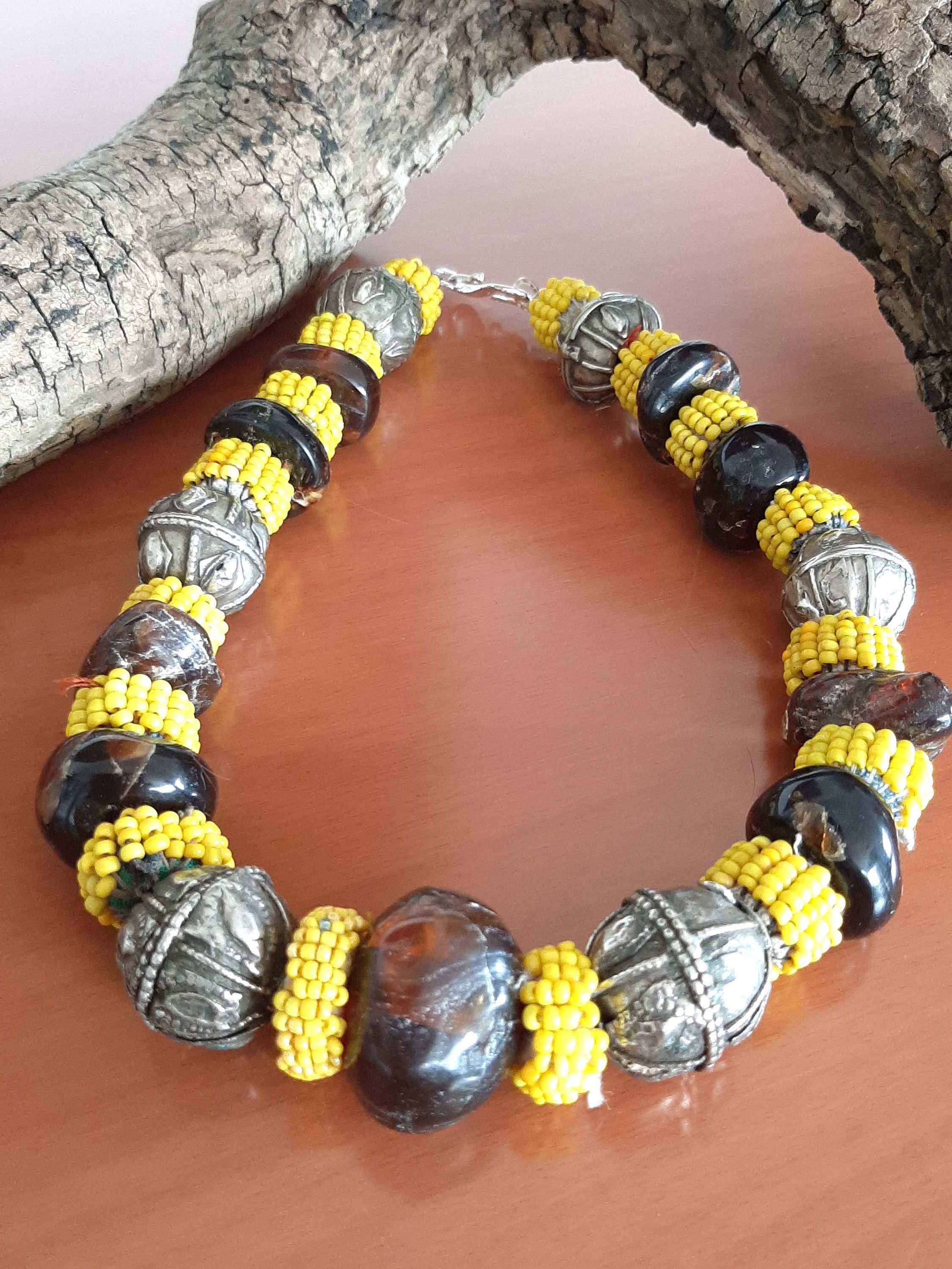 Vintage natural Sumatra Amber nuggets Yemen silver beads and | Etsy