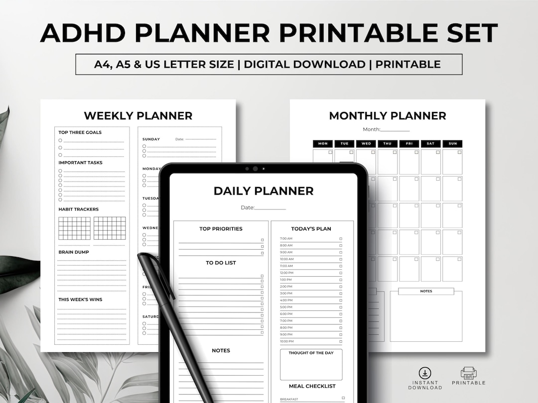 ADHD Planner Printable, Daily, Weekly, Monthly Planner, to Do List ...