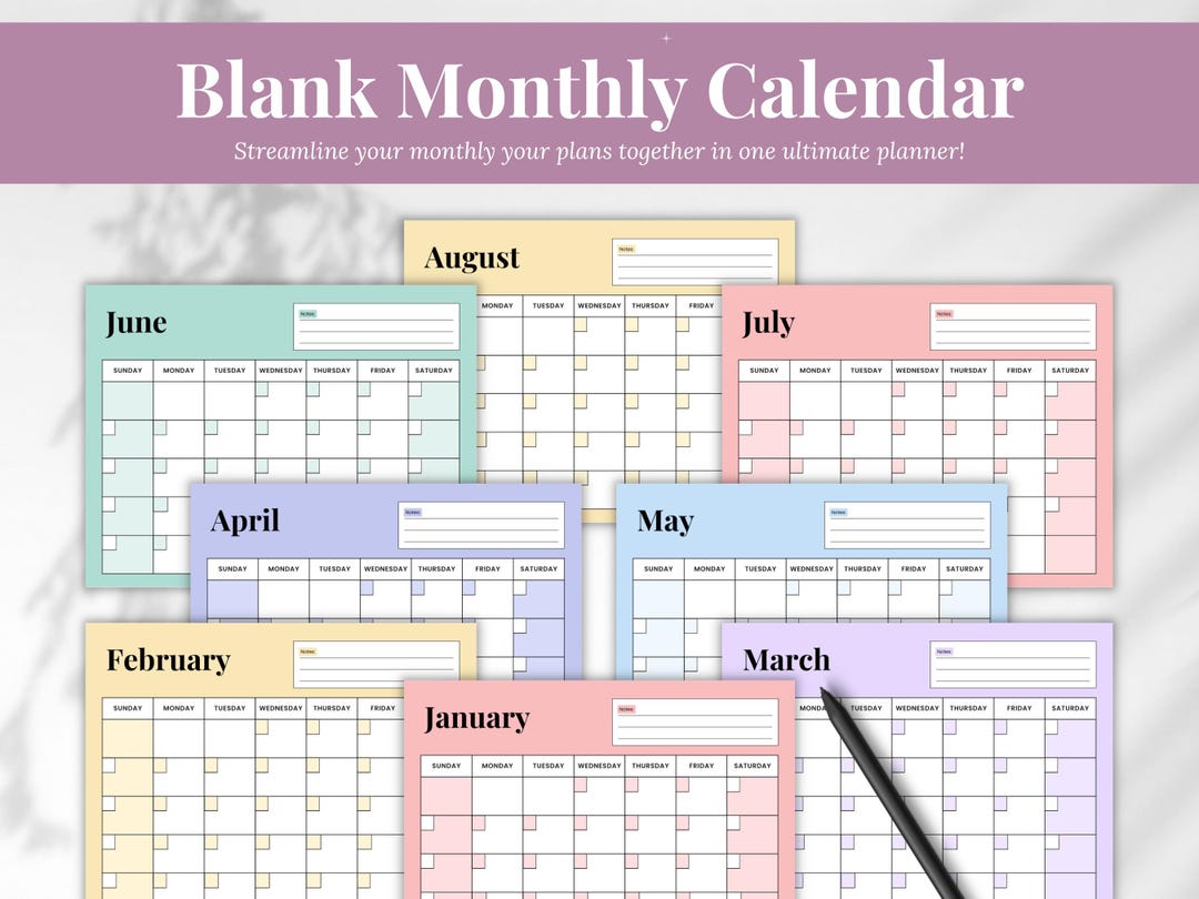 Editable Blank Monthly Calendar Template, Printable Calendar With Notes ...