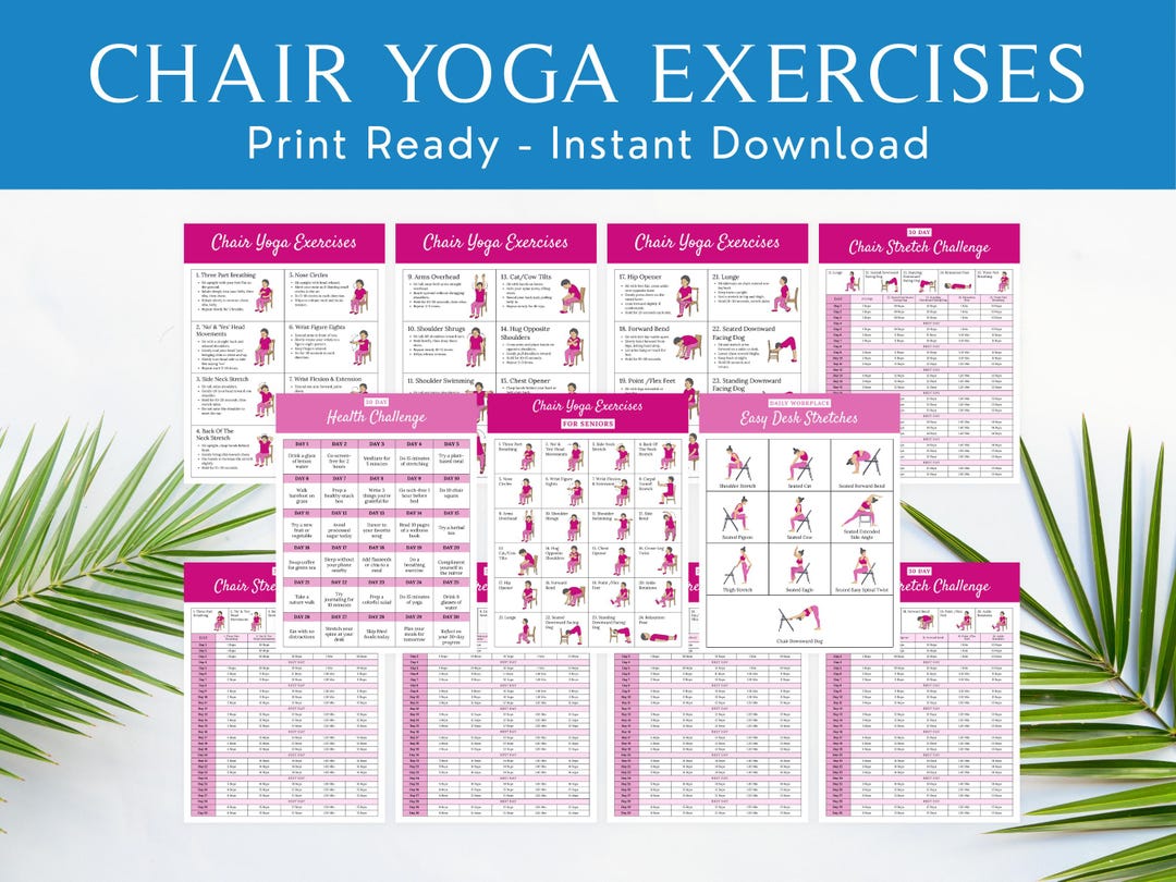 Chair Yoga for Seniors Chart, 30 Day Yoga Exercise Printable, Weight ...