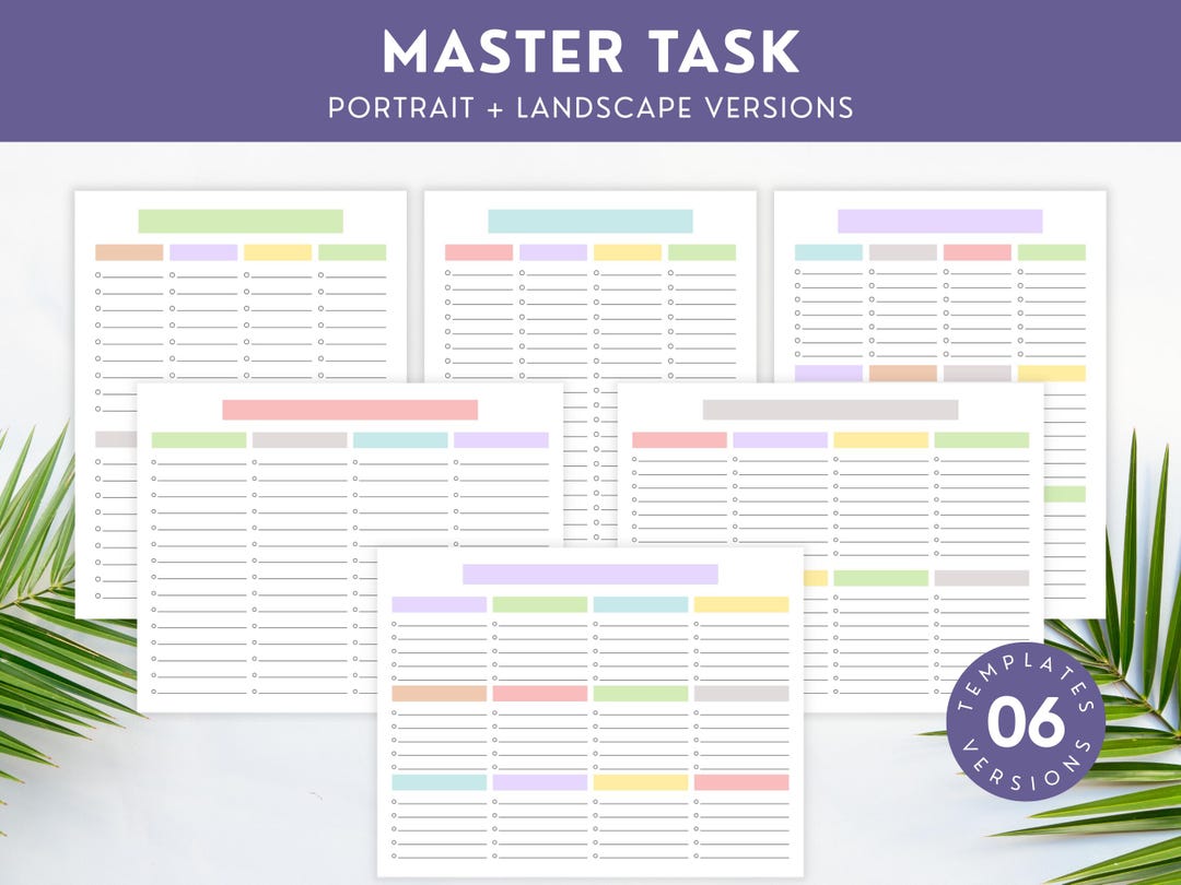 Printable Master Task List, Master to Do List, Master List Planner ...