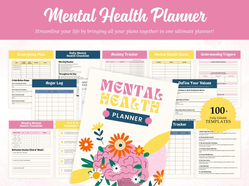 Mental Health Planner Template Printable, Mental Health Journal Bundle ...