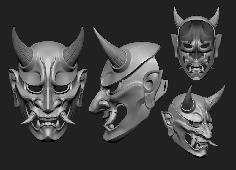 Samurai Demon Mask, Stl, Full Face 3D Printable Mask, High-detail ...