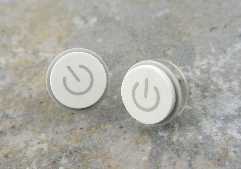 Power Up, Studs, Iearrings, Handmade, Recycled, MAC Power Buttons, Made ...