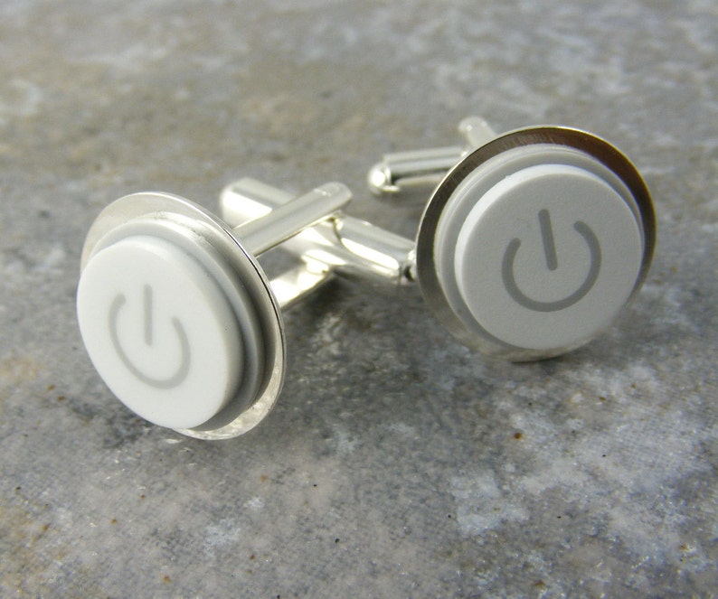 Power up Cuff Links, White Mac Power Buton, Recycled, Apple, Techie ...
