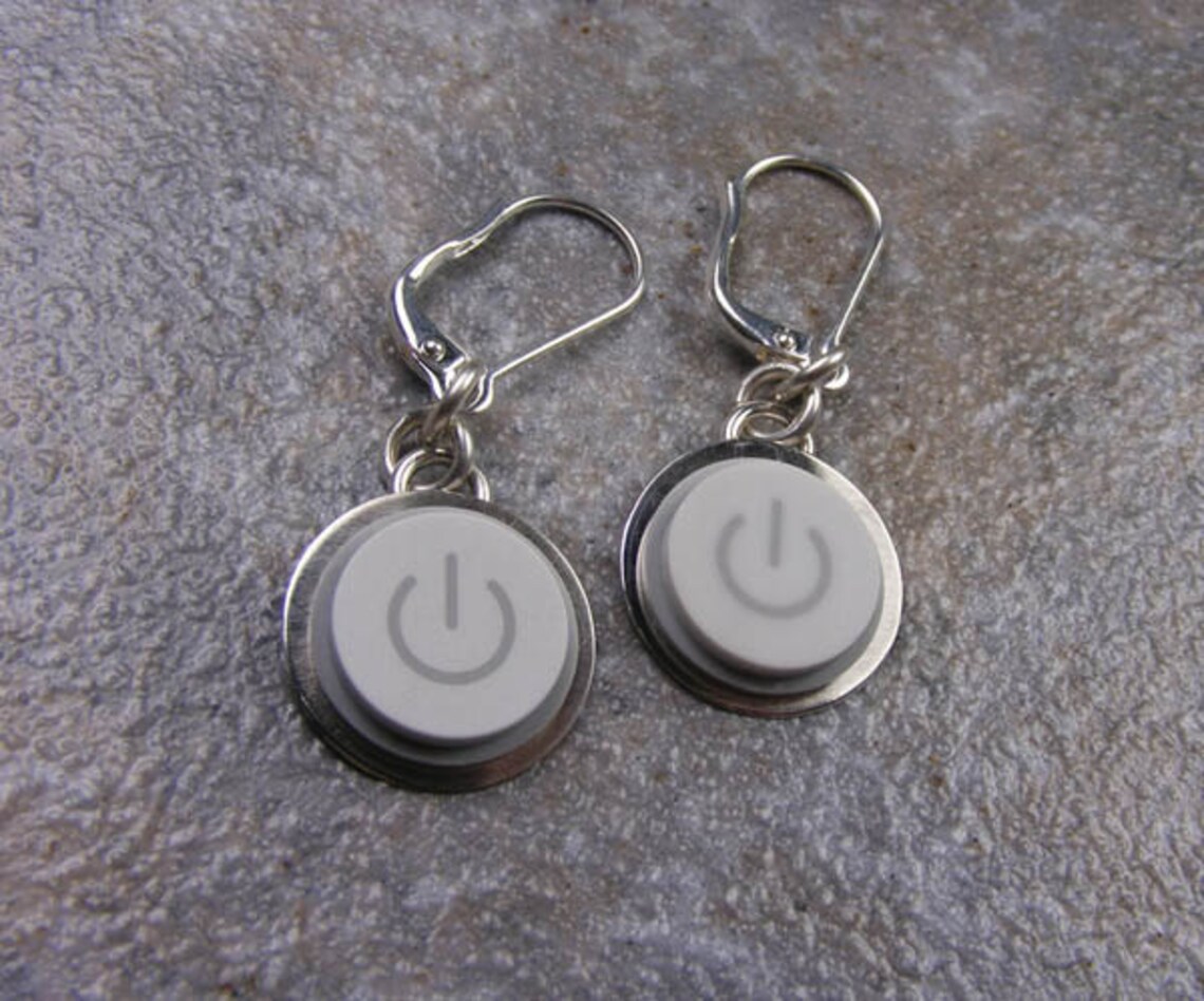 Recycled Mac Power Button Sterling Silver Earrings, Tech Jewelry - Etsy