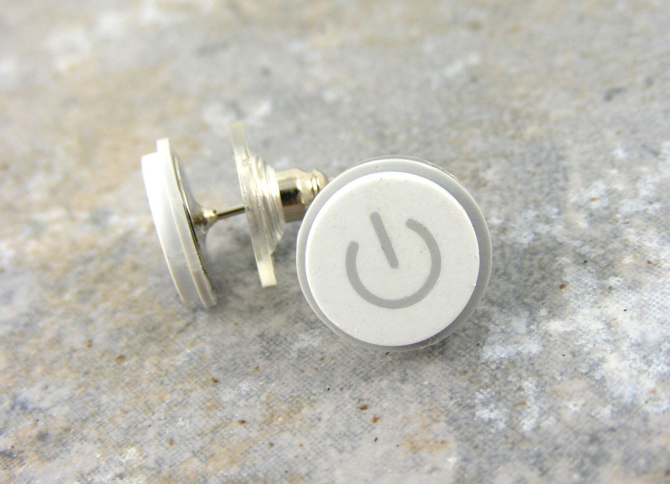 Power Up, Studs, Iearrings, Handmade, Recycled, MAC Power Buttons, Made ...