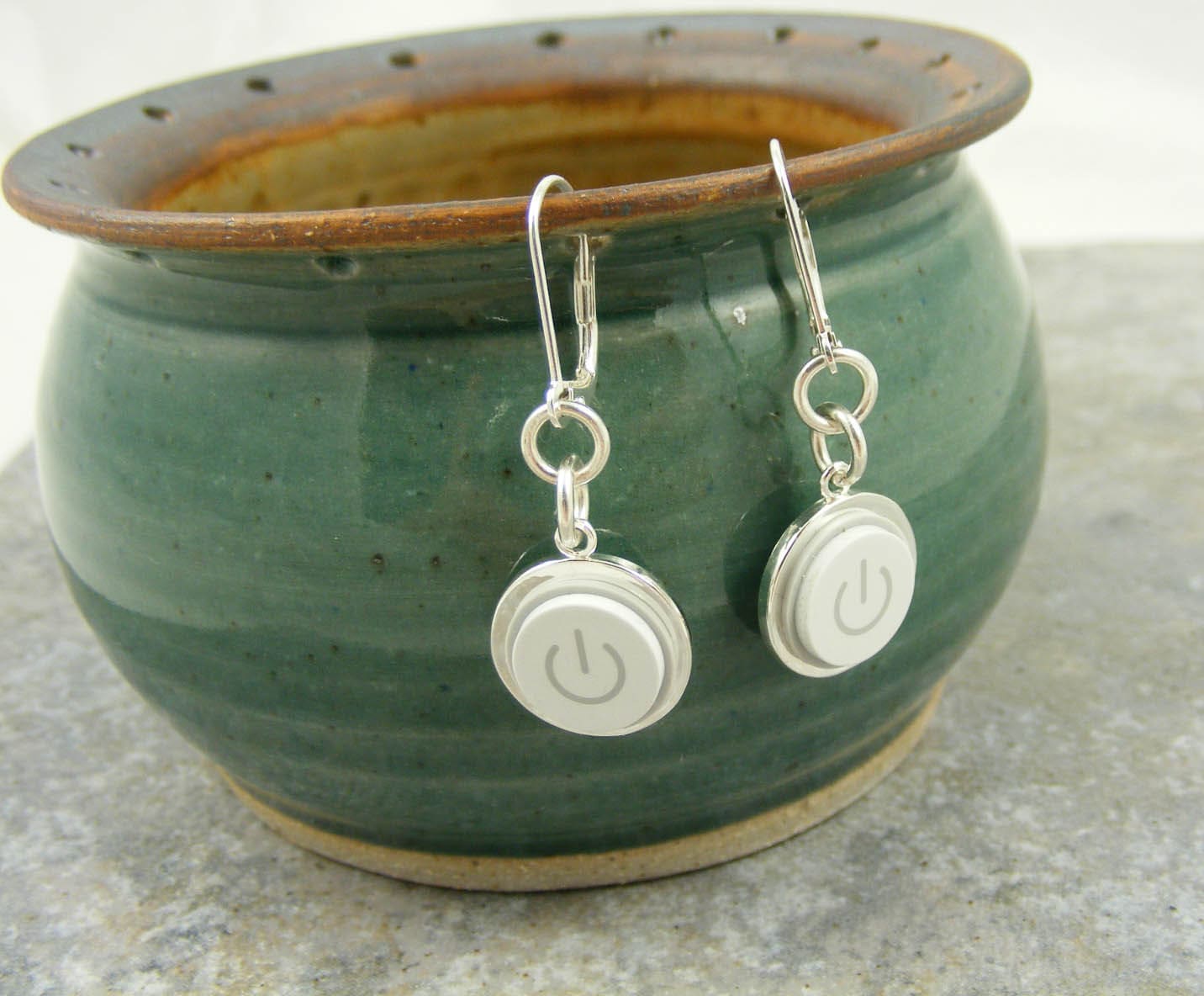 Power up Button Earrings, Computter Keyboard, Handmade, Recycled, Mac ...