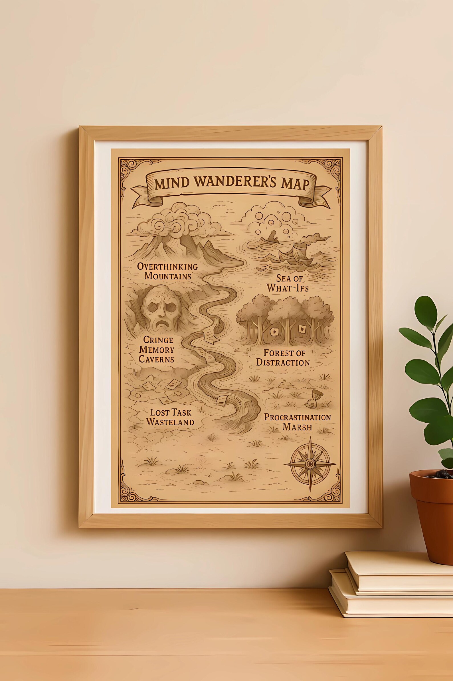 Mind Wanderer’s Map | Vintage Mental Health Art Print | Two JPG Digital ...