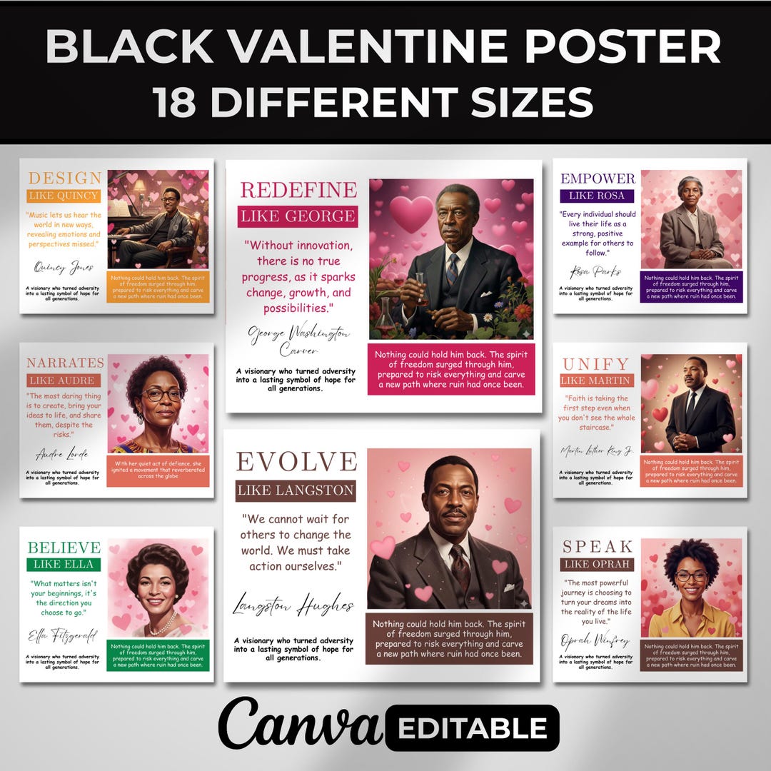18 Black History Valentine's Day Posters, Black History Decor, African ...