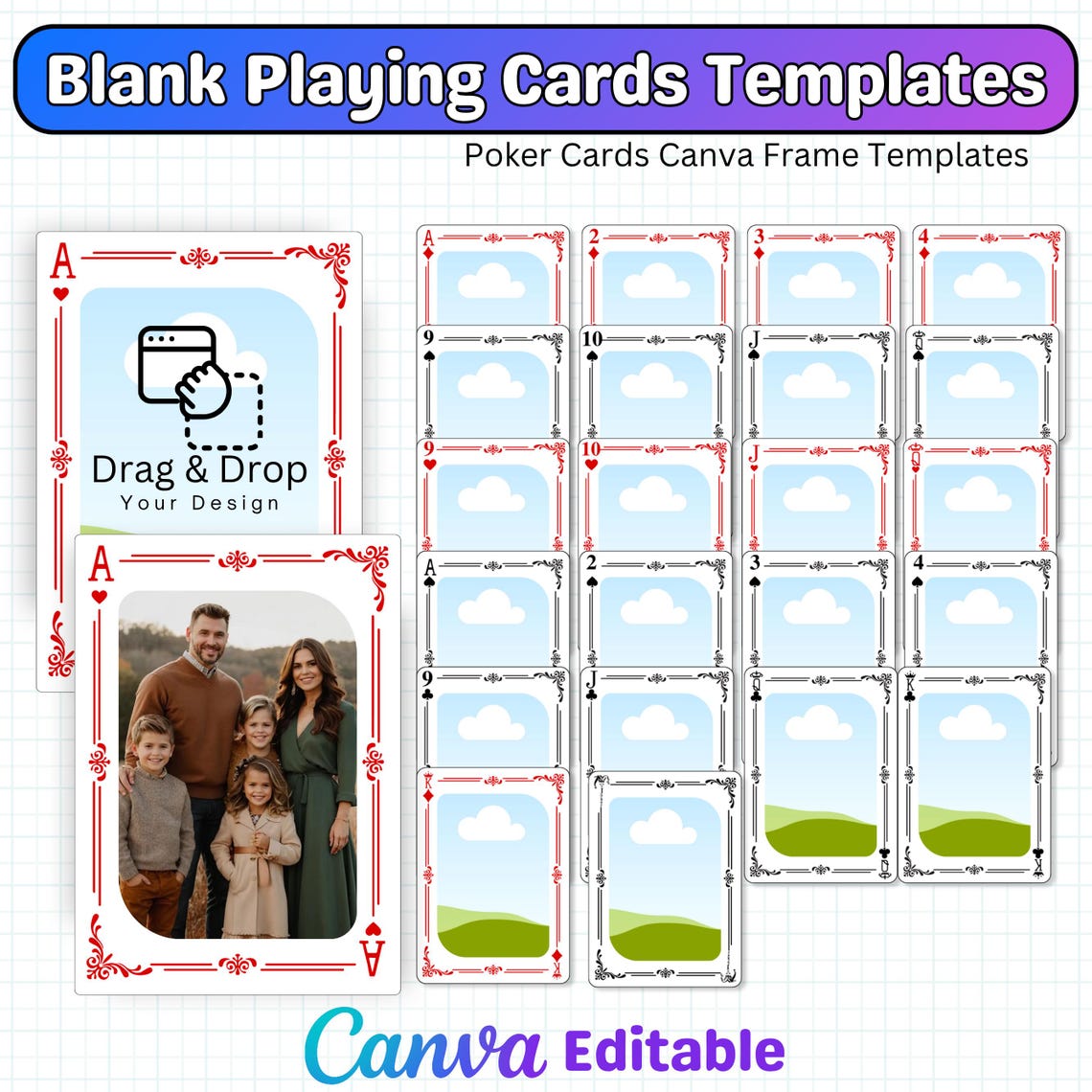 Blank Playing Cards Templates, Custom Poker Card Canva Templates ...
